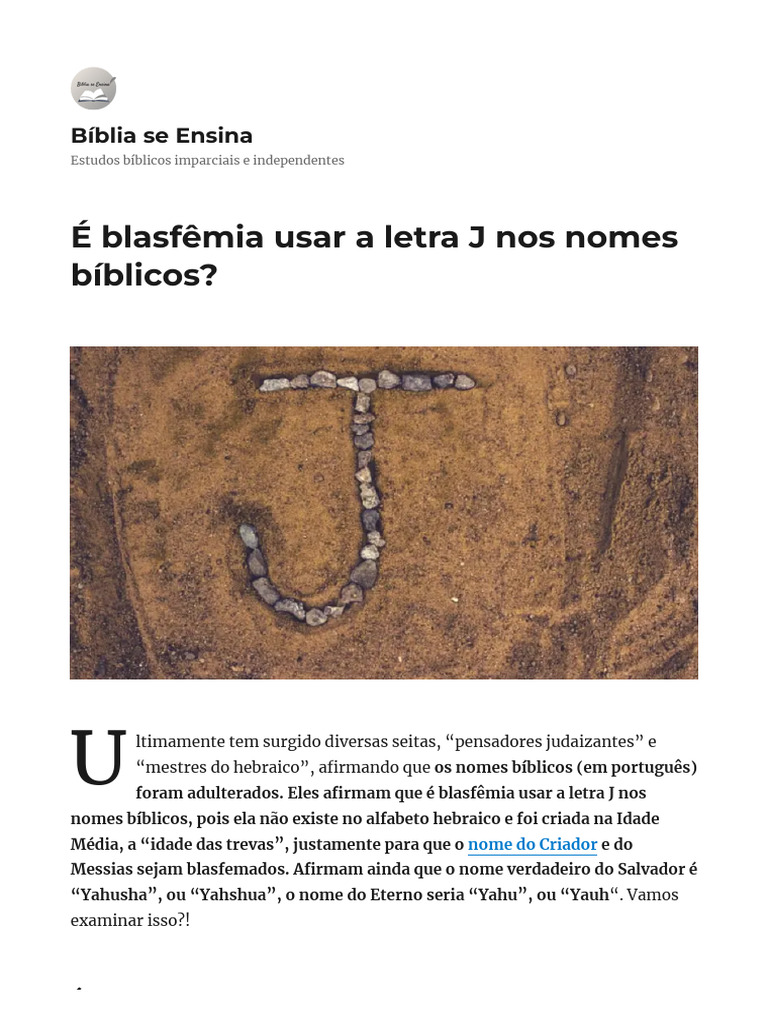 É Blasfêmia Usar A Letra J Nos Nomes Bíblicos @WanderDom | PDF | Bíblia | Idioma hebreu