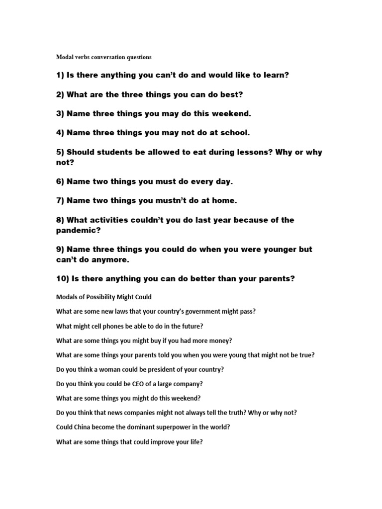 Modal Verbs Conversation Questions | PDF