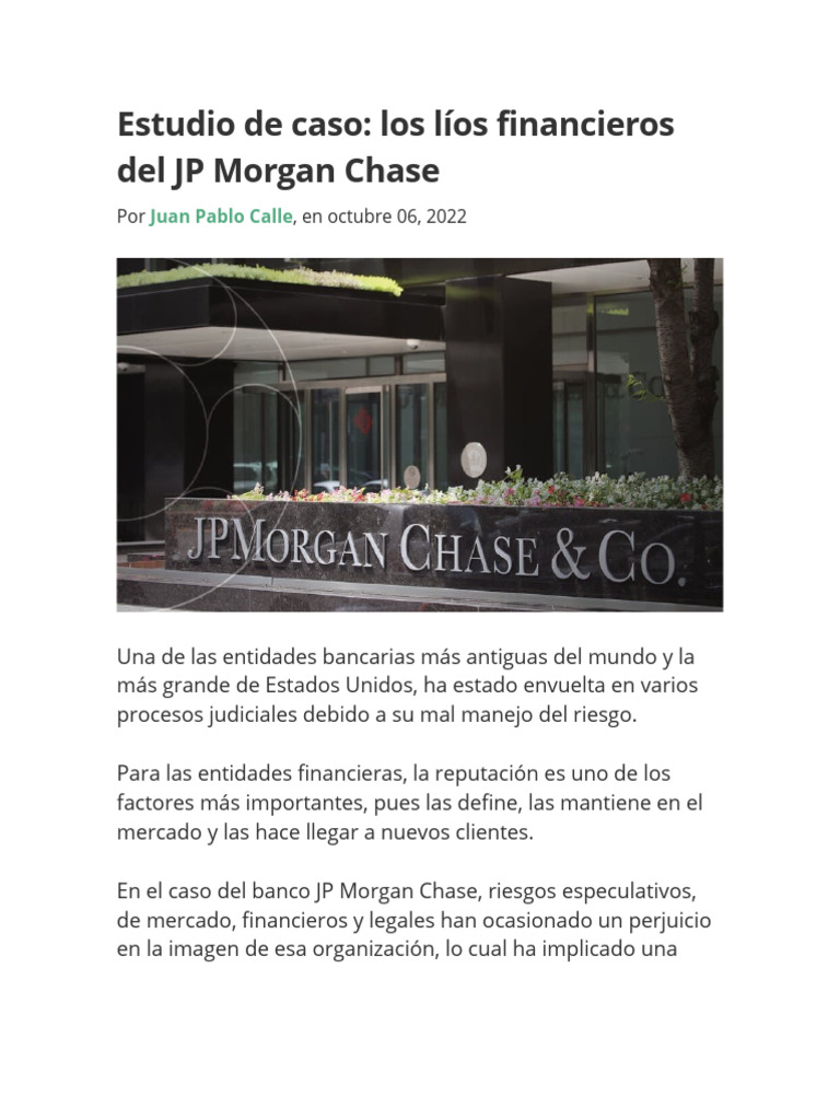 Estudio de Caso Los Líos Financieros Del JP Morgan Chase | PDF | Bancos | JPMorgan Chase
