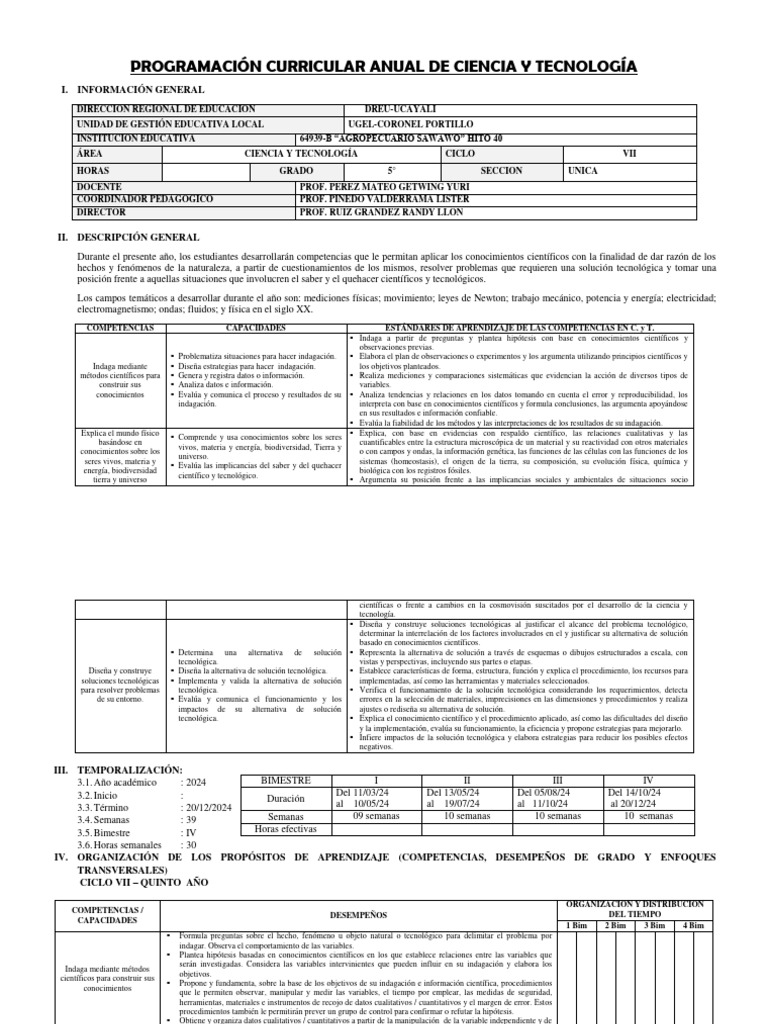 5to Programacion Anual CYT | PDF | Aprendizaje | Enseñando