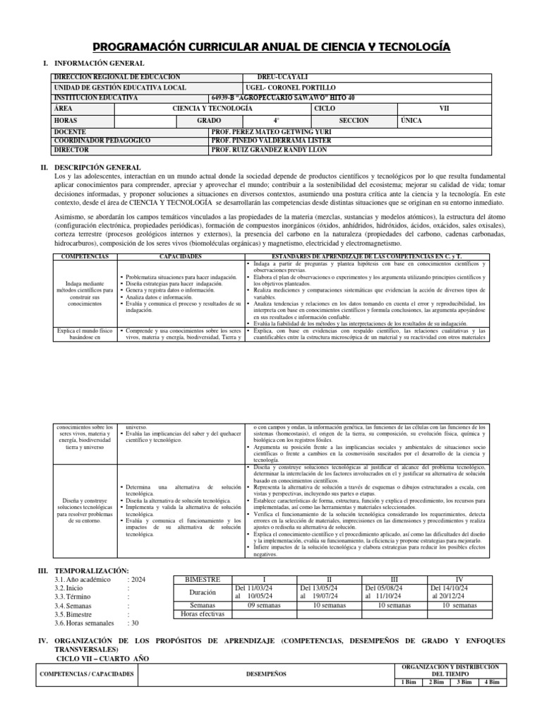 4to Programacion Anual CTA | PDF | Organismos | Aprendizaje