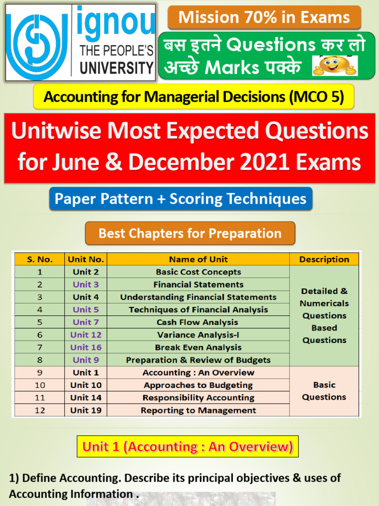 MCO 5 Paper Expected Question | PDF | Cost Accounting | Budget