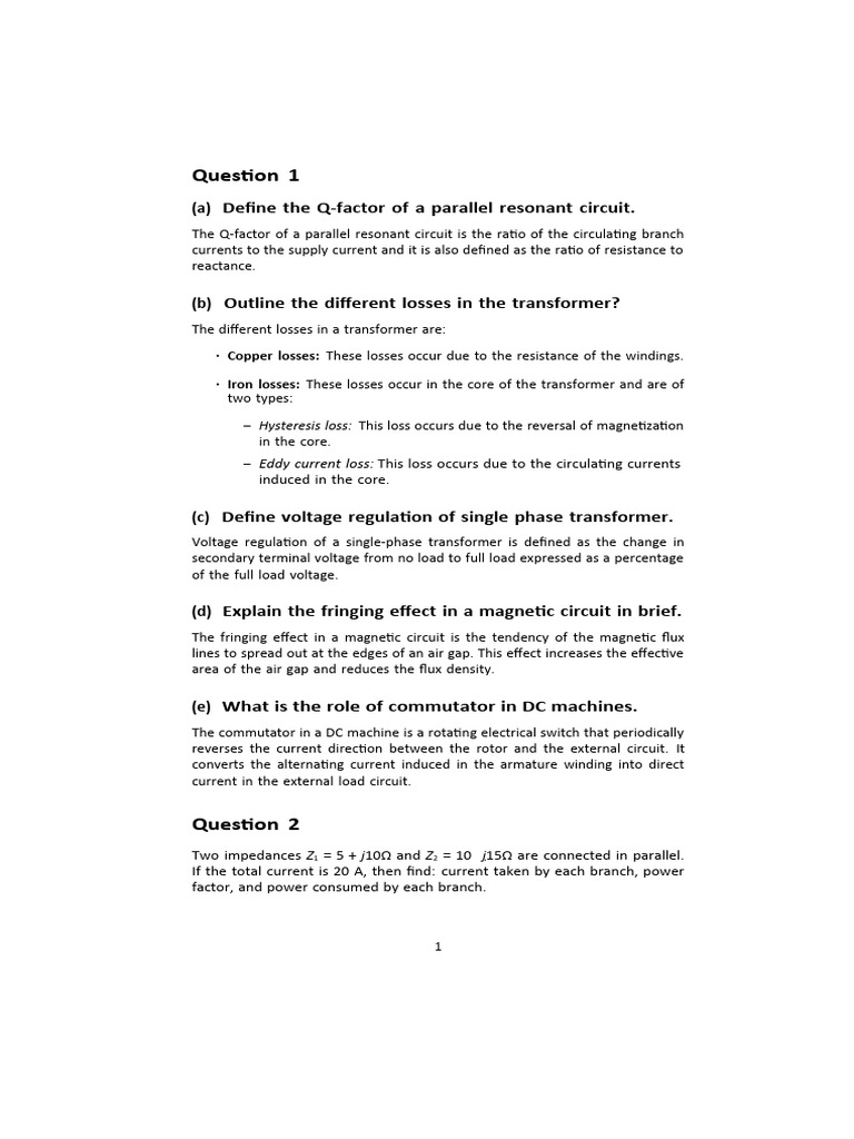 Electrical CIA 2 | PDF | Transformer | Electrical Engineering