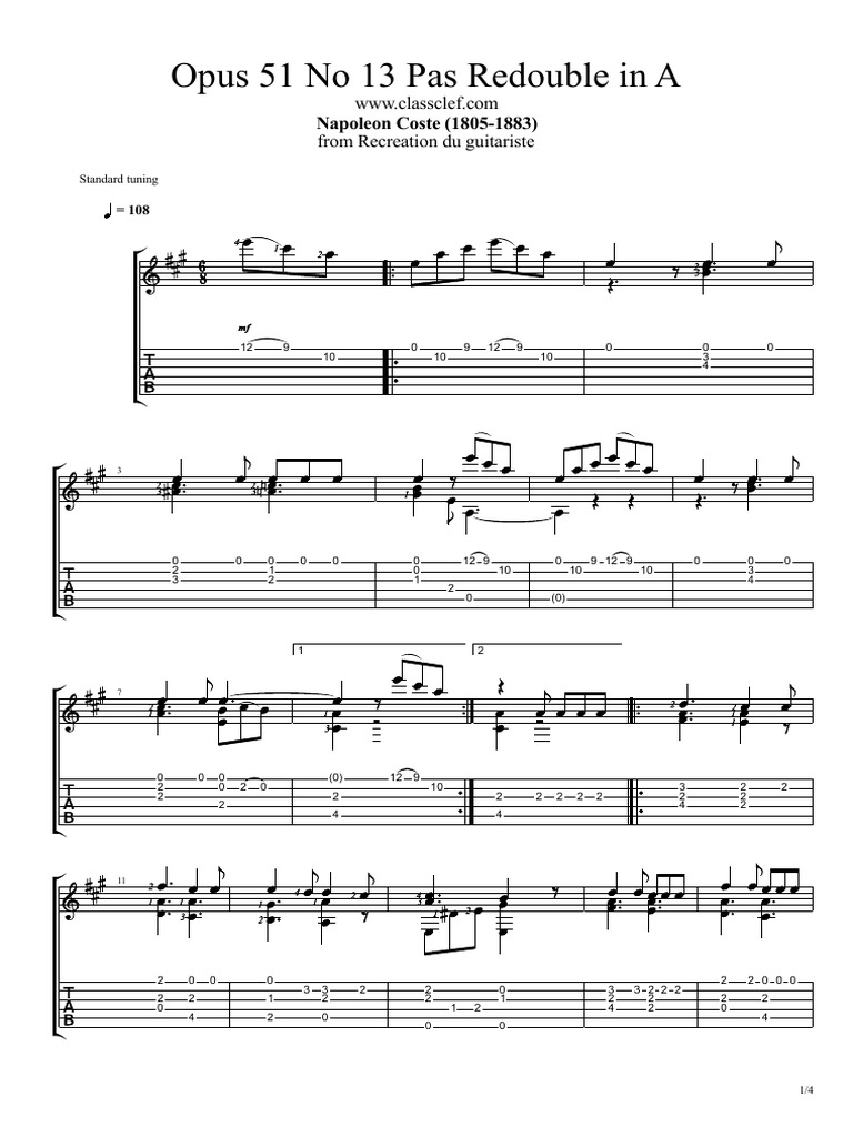 Opus 51 No 13: Pas Redouble for Guitar | PDF