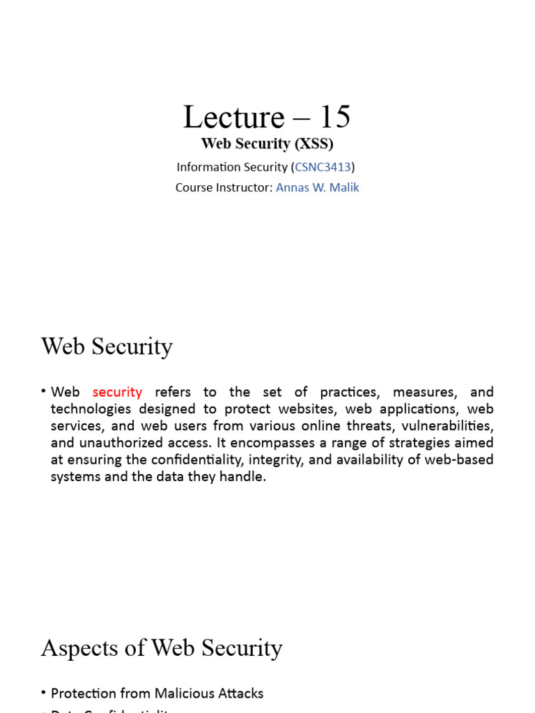 Lecture 15 WebSecurity | PDF | World Wide Web | Internet & Web