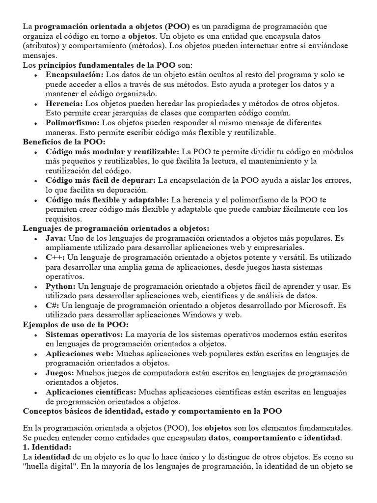 Fundamentos de Programación Orientada a Objetos | PDF | Objeto (informática) | Programación ...