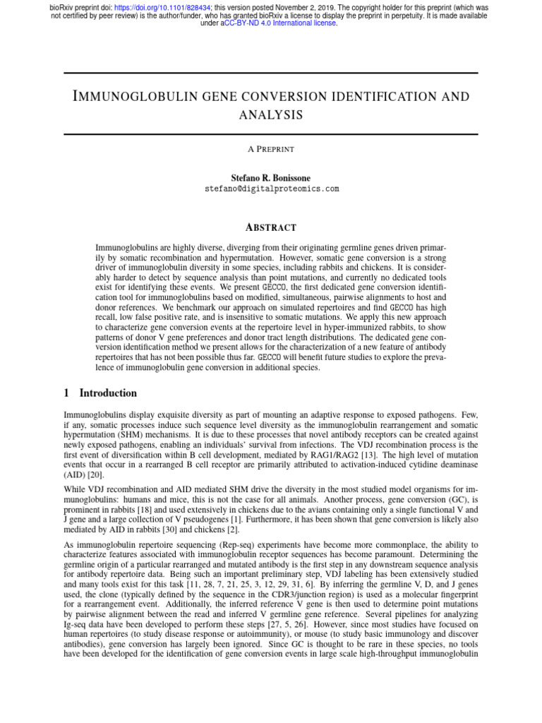 Immunoglobulin Gene Conversion Identification and Analysis | PDF ...
