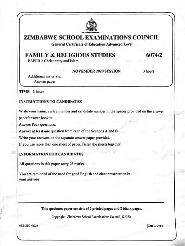 A-Levels Family and Religious Studies 2020 | PDF