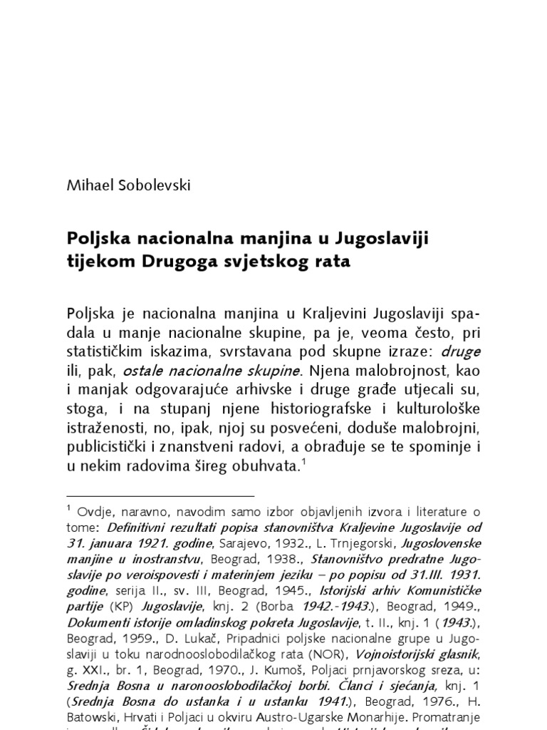 Poljska Nacionalna Manjina U Jugoslaviji | PDF