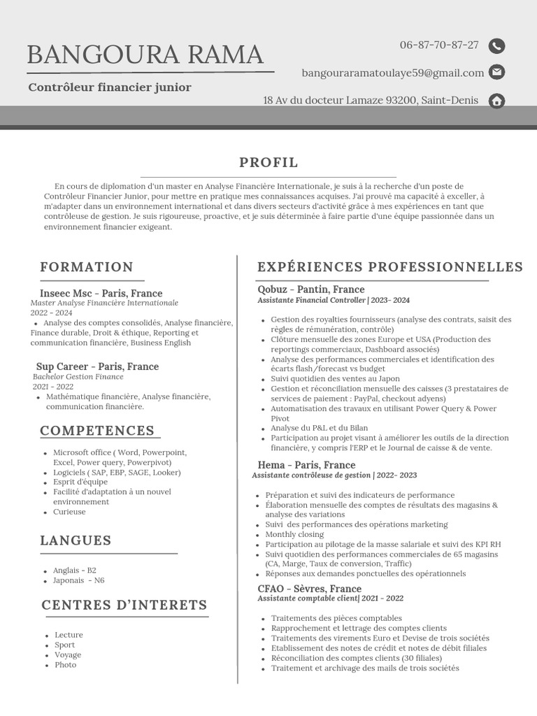CV de Bangoura Rama - Contrôleur Financier | PDF | Affaires | Finance ...