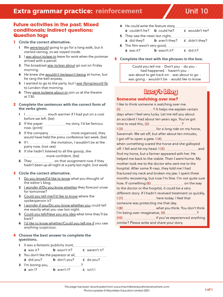 B2 U10 Extra Grammar Practice Reinforcement | PDF | Linguistics | Grammar
