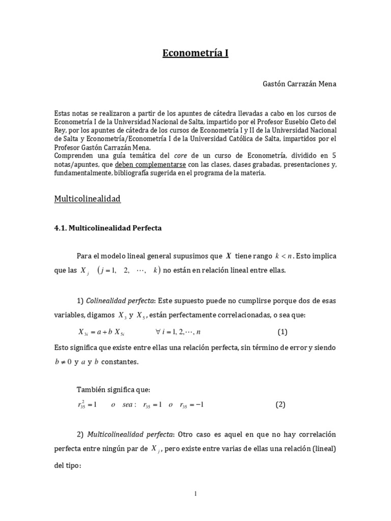 Econometría I - Colinealidad | PDF | Multicolinealidad | Econometría