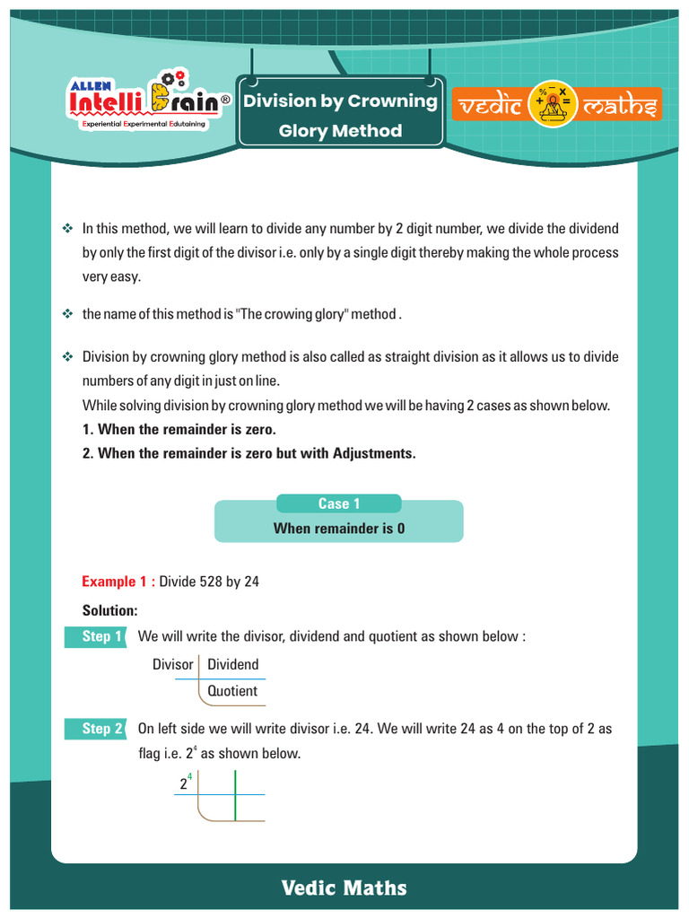 Handout - Division by Crowning Glory Method - WEB | PDF | Division (Mathematics) | Abstract Algebra