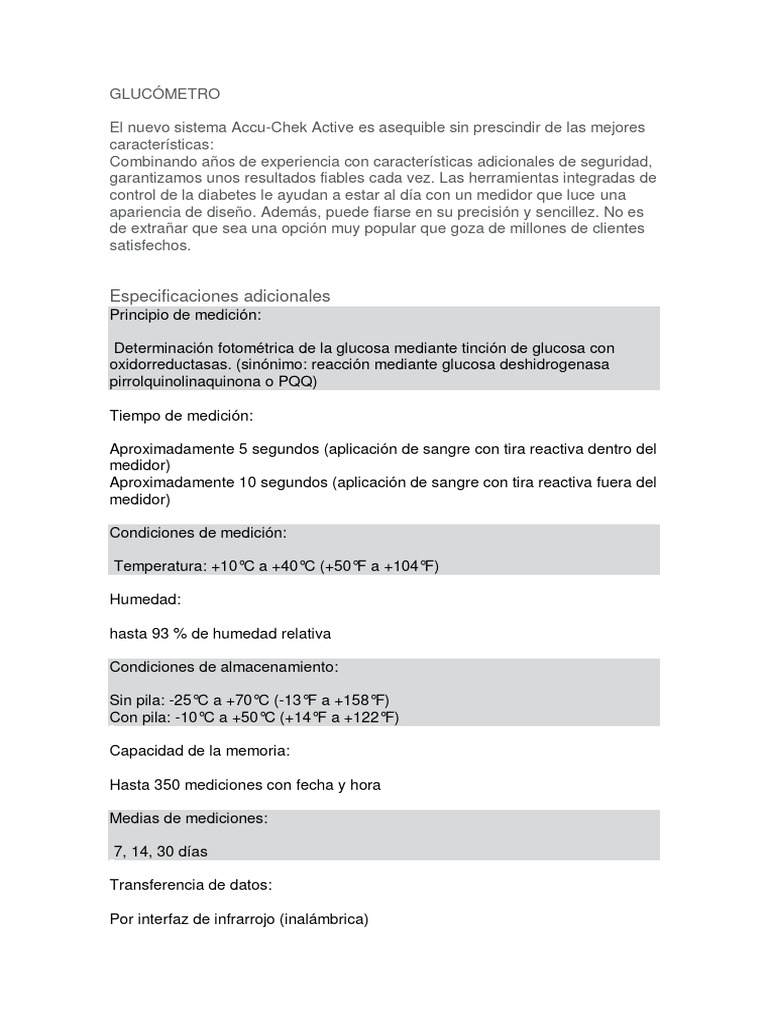 Ficha Tecnica Glucometro | PDF Ficha Tecnica Glucometro | PDF