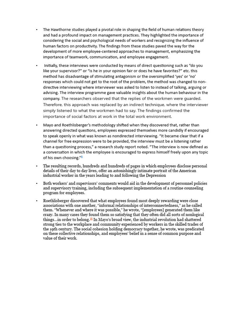 Hawthorne Studies: Impact on Management | PDF | Social Psychology ...