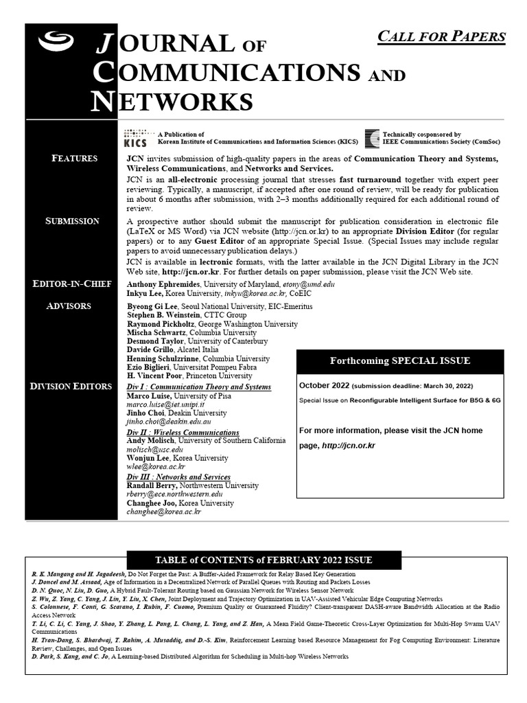 Call for Papers: JCN February 2022 Issue | PDF | Computer Networking ...