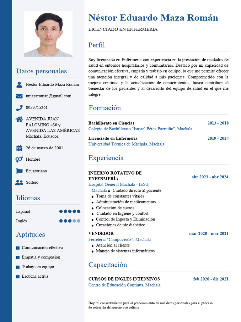 CV Néstor Eduardo Maza Román | PDF | Enfermería | Medicina