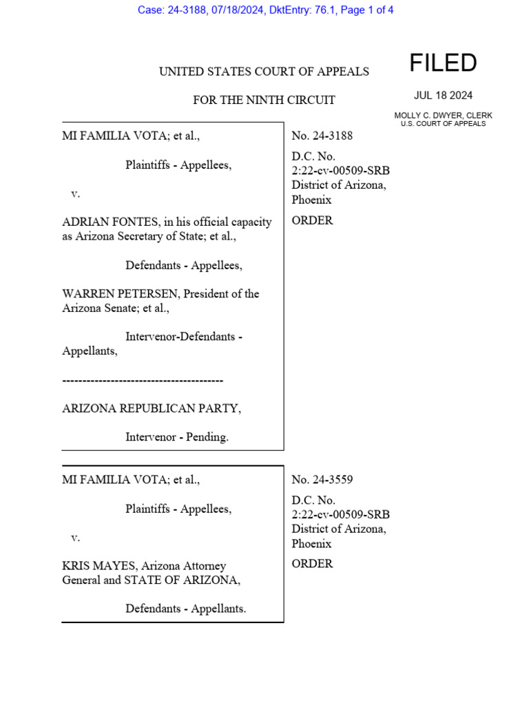 076.1 - Stay Order and Scheduling Notice | PDF | Appeal | Arizona