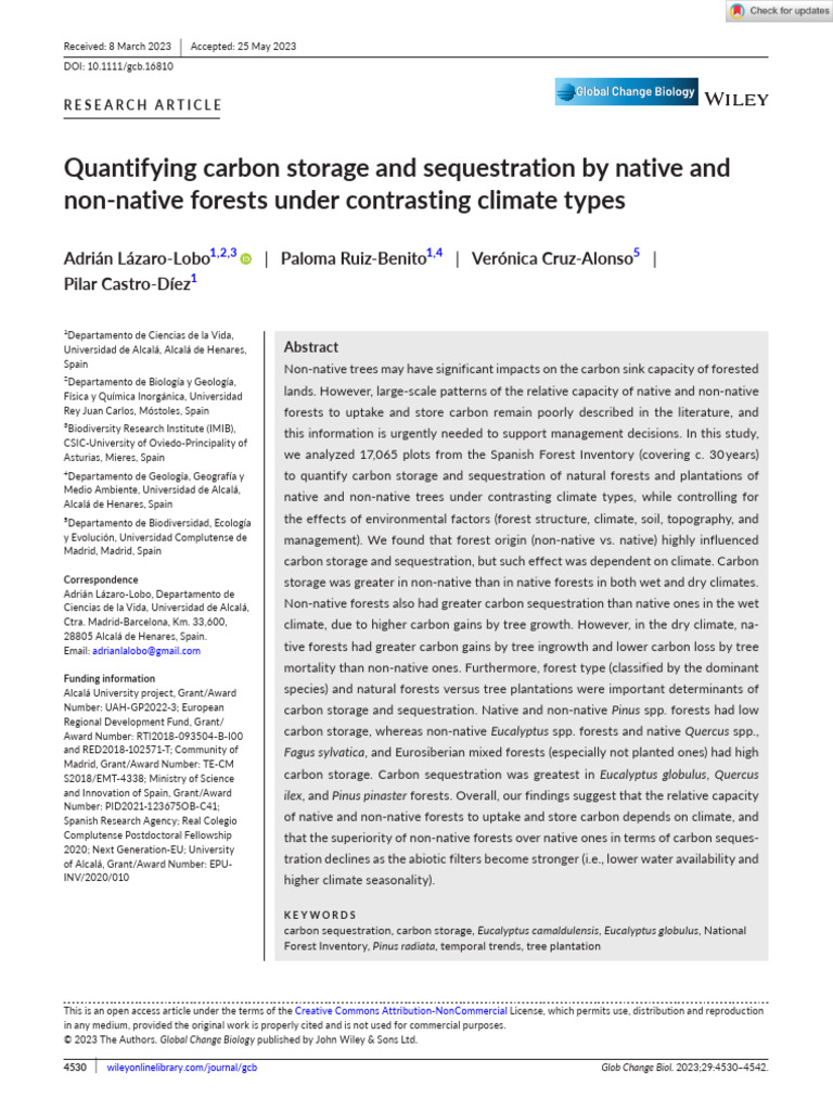 Global Change Biology - 2023 - Lázaro Lobo - Quantifying Carbon Storage and Sequestration by ...