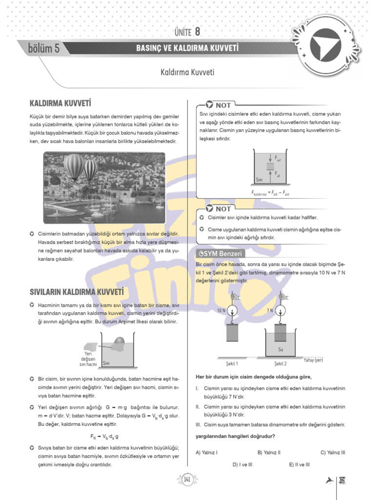 Basinc Ve Kaldirma Kuvveti Kaldirma Kuvveti Konu Anlatimi PDF | PDF