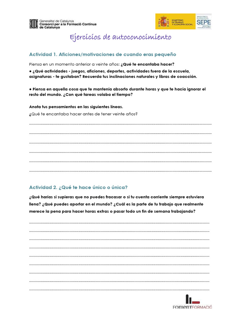 Ejercicos Autoconocimiento | PDF