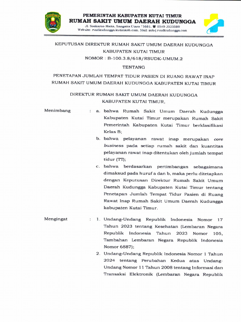 Sk Penetapan Jumlah Tempat Tidur Pasien Di Ruang Rawat Inap Rsud ...