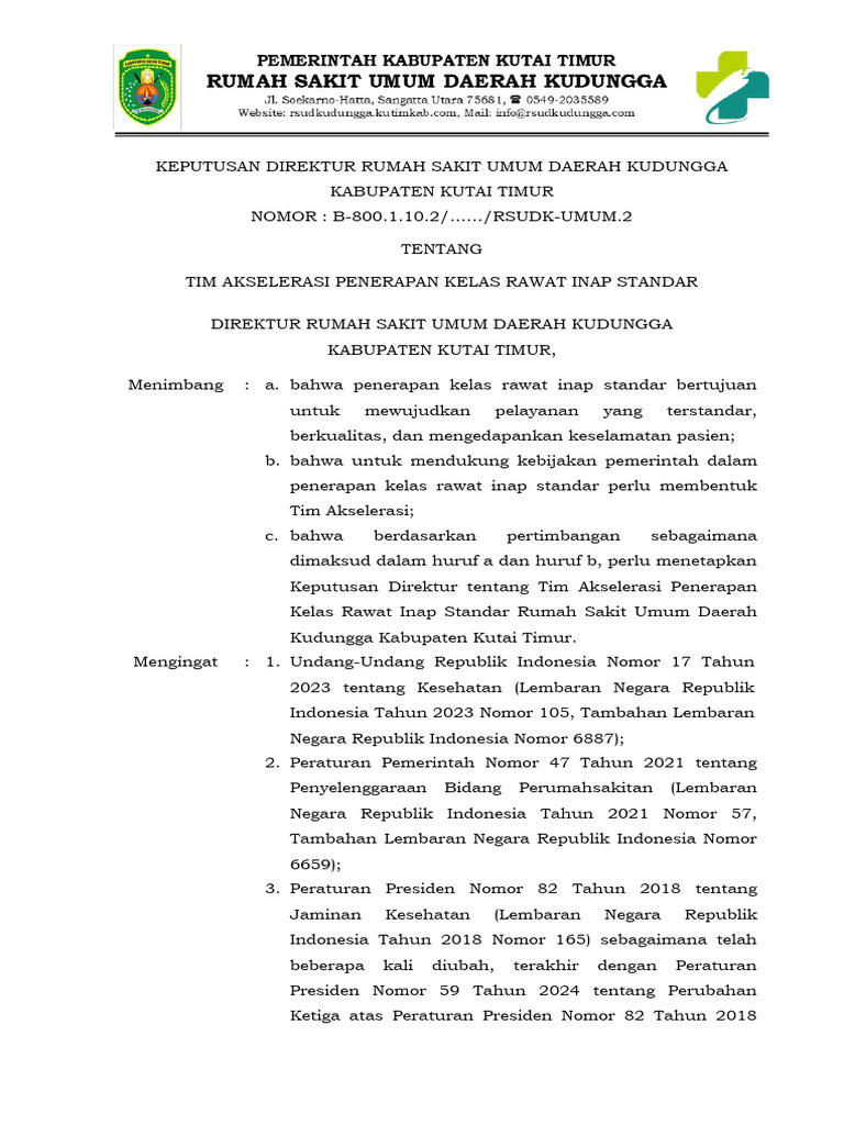 Draft SK Tim Akselerasi Penerapan KRIS | PDF