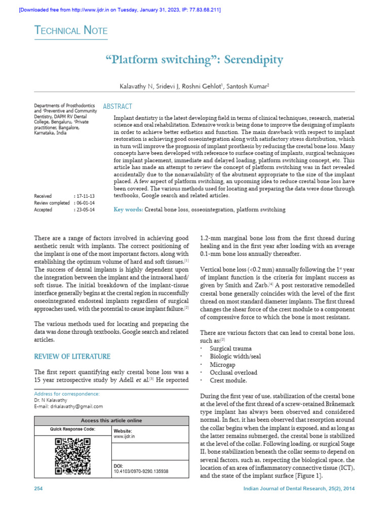 Platform Switching Serendipity | PDF | Dental Implant | Clinical Medicine
