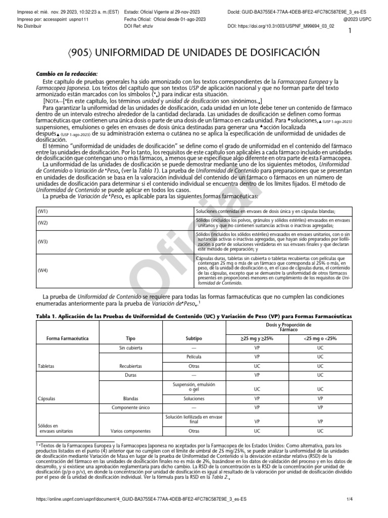 905 Uniformidad de contenido | Descargar gratis PDF | Medicamentos con ...
