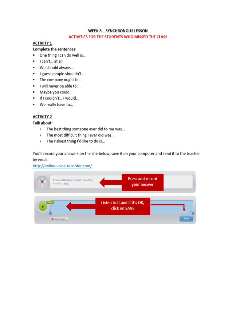 Week 8 Synchronous Lesson Activities | PDF | Career & Growth | Language ...