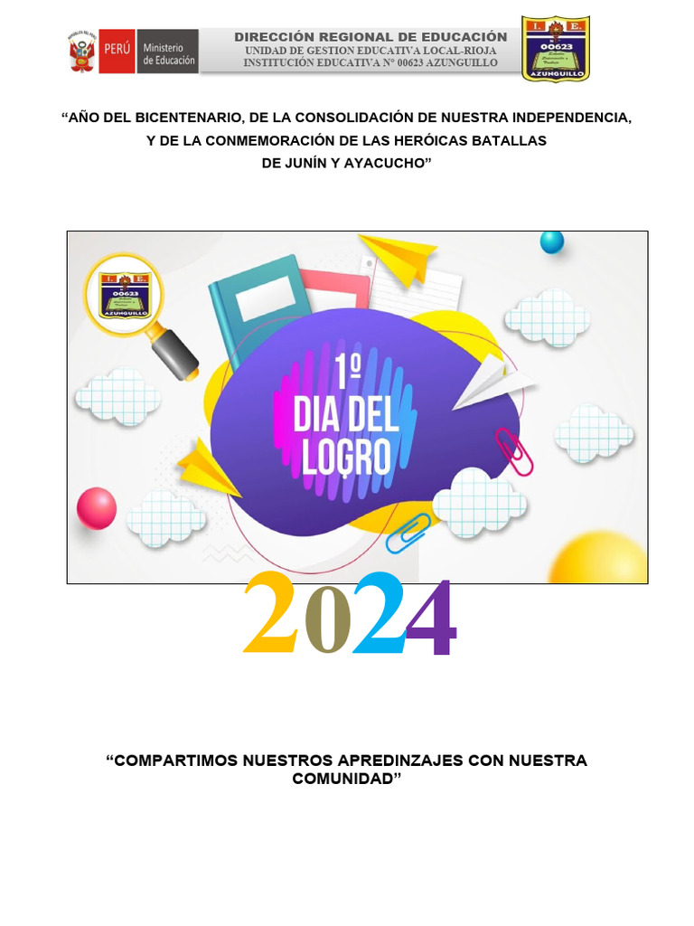 PLAN DEL DÍA DE LOGRO 2024 (PRESENTACIÓN) | PDF | Enseñando | Escuelas
