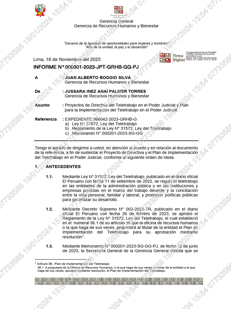 Informe 001-2023-JPT-GRHB-GG Sustento Directiva Teletrabajo en El PJ ...
