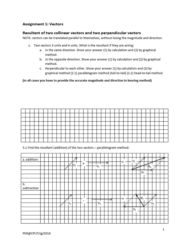 Assignment 1 Vectors Pdf Euclidean Vector Force