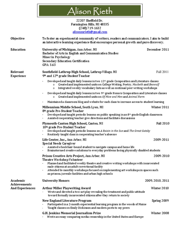 Alison Rieth: Educator & Writer Profile | PDF | Language Arts & Discipline