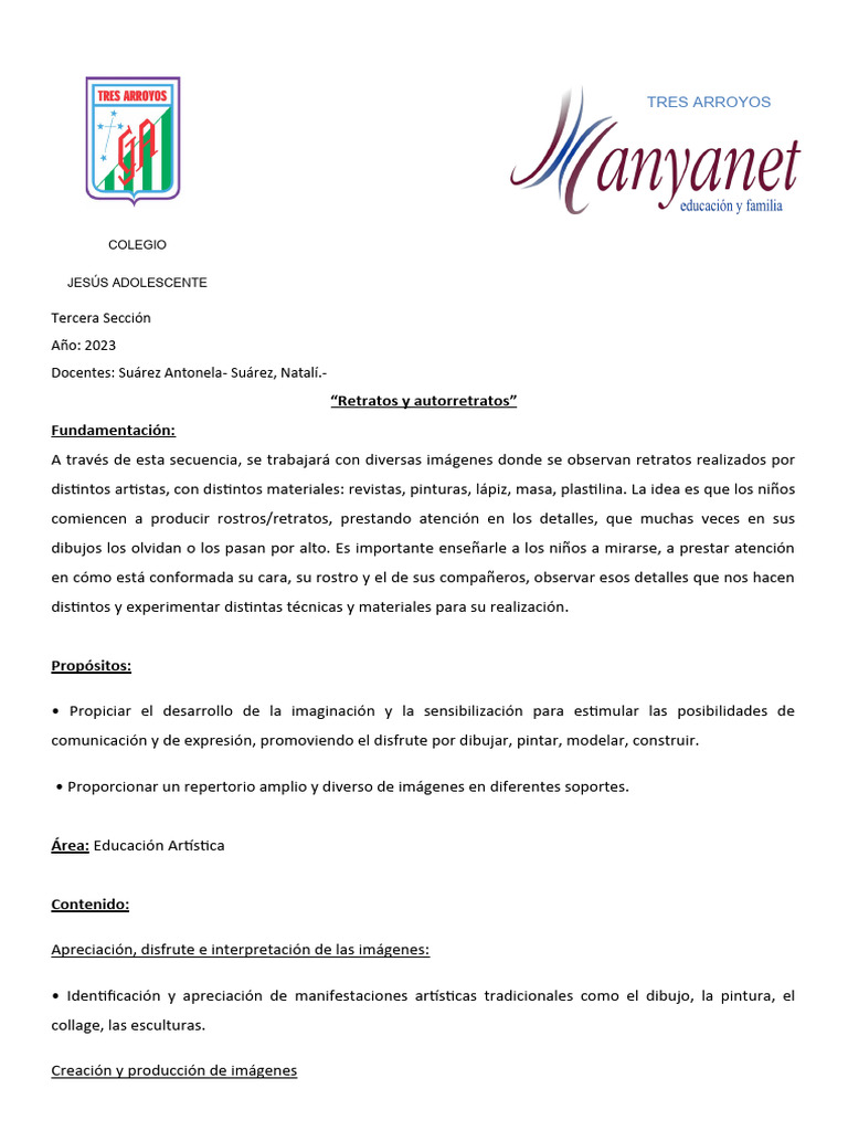 Planificacion Retrato y Autoretrato | PDF | Retrato