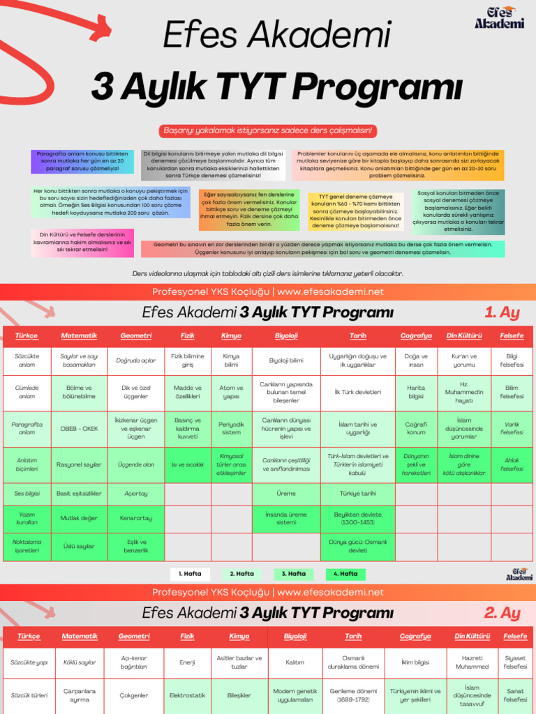 3 Aylık TYT Programı - Efes Akademi | PDF