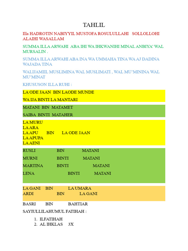 TAHLIL | PDF | Religion & Spirituality