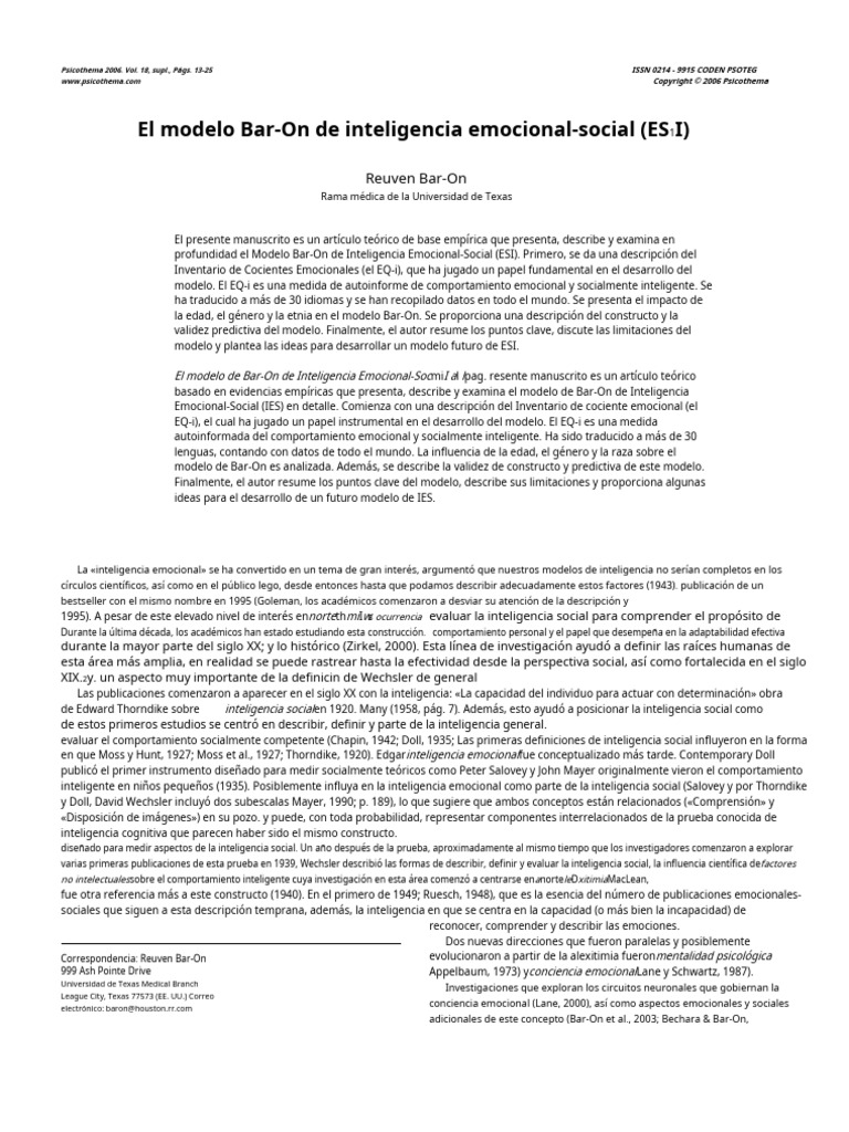 The Bar On Model of Emotional Social Intelligence ESI - En.es | PDF ...