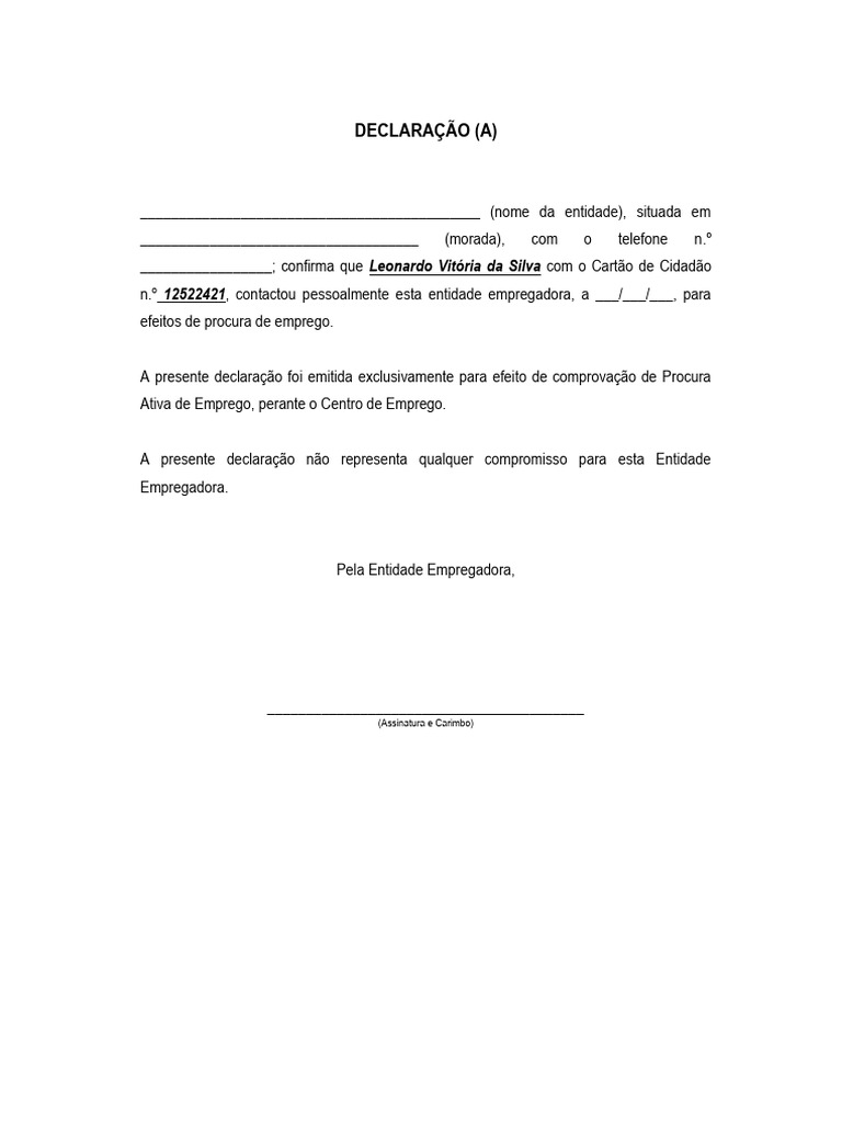 Modelo Declaracao Procura Ativa Emprego | PDF