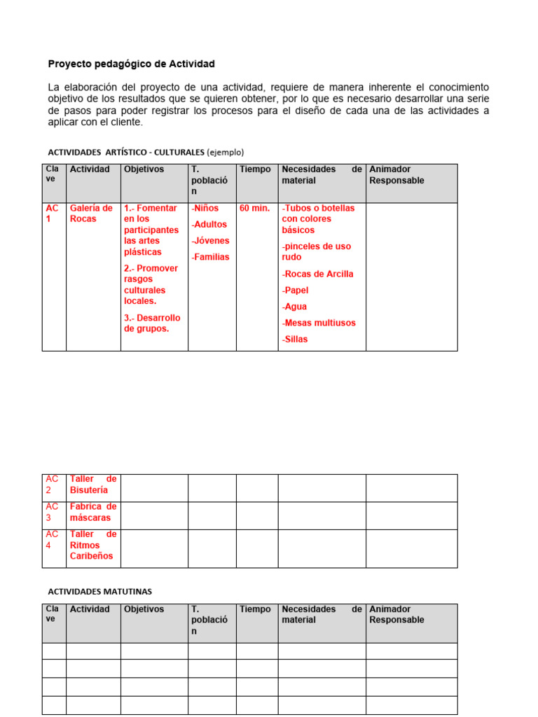 Ficha para Diseño de Proyecto de Animacion Turistica | PDF | Hogar y ...