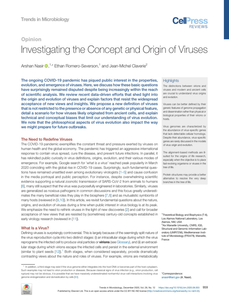 Investigating The Concept and Origin of Viruses Ti | PDF | Virus | Gene