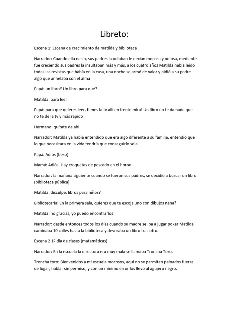 Matilda el musical, libreto 5to A | PDF