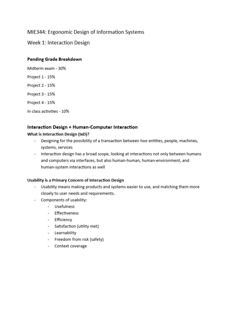 Week 1 - Interaction Design | PDF | Human–Computer Interaction | Usability