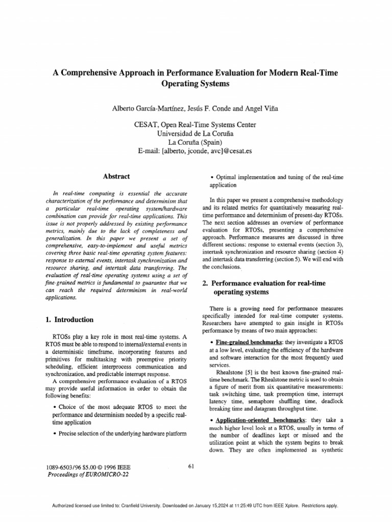 A Comprehensive Approach in Performance Evaluation For Modern Real-Time Operating Systems | PDF ...