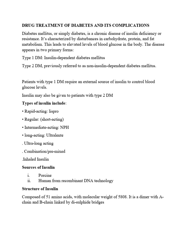 Drug Treatment of DM and Its Complications | PDF | Insulin | Diabetes