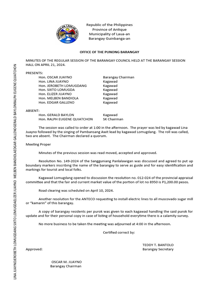 Minutes of The 11th Regular Session | PDF | Government