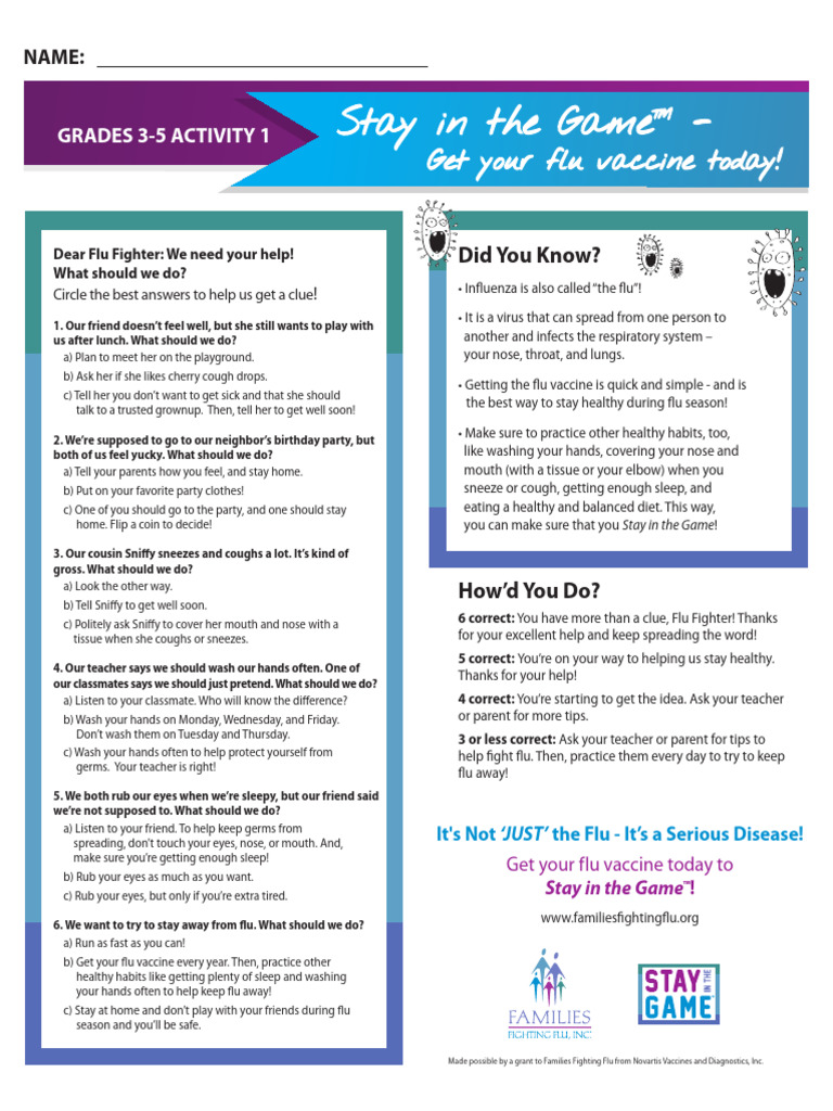 STIG - Grades 3 5 Worksheet - Final 1 | PDF | Influenza | Common Cold