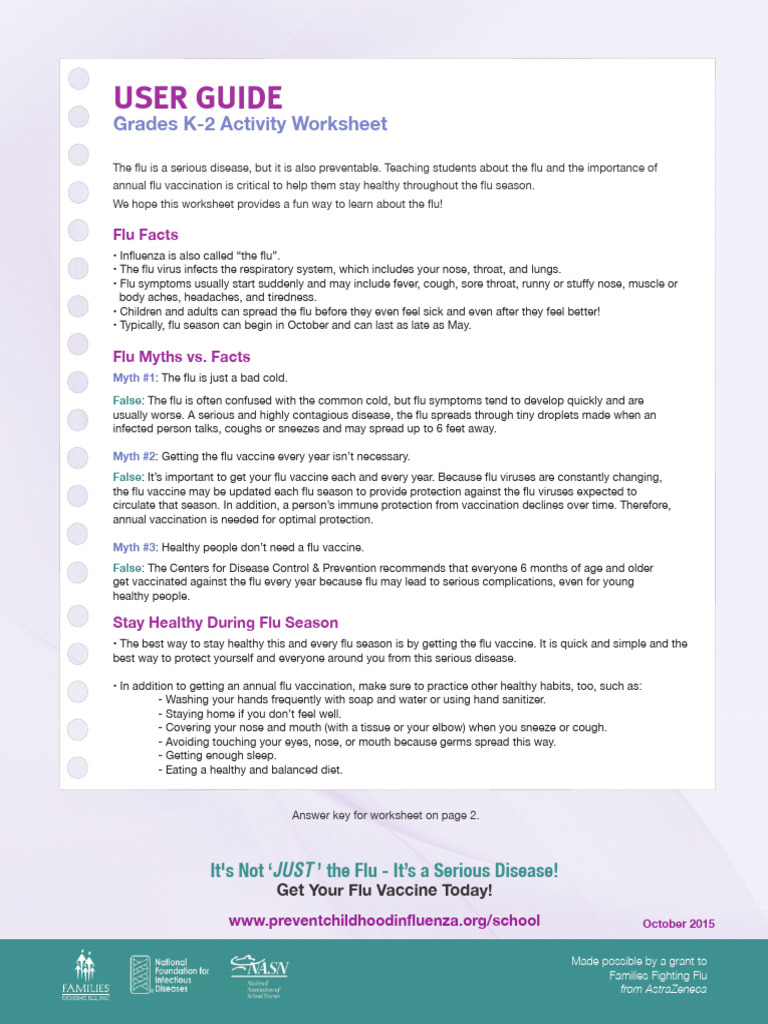 Families Fighting Flu K 2 User Guide Worksheet | PDF | Influenza ...