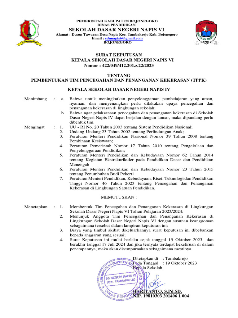 SK Bulliying SD Negeri Napis IV | PDF