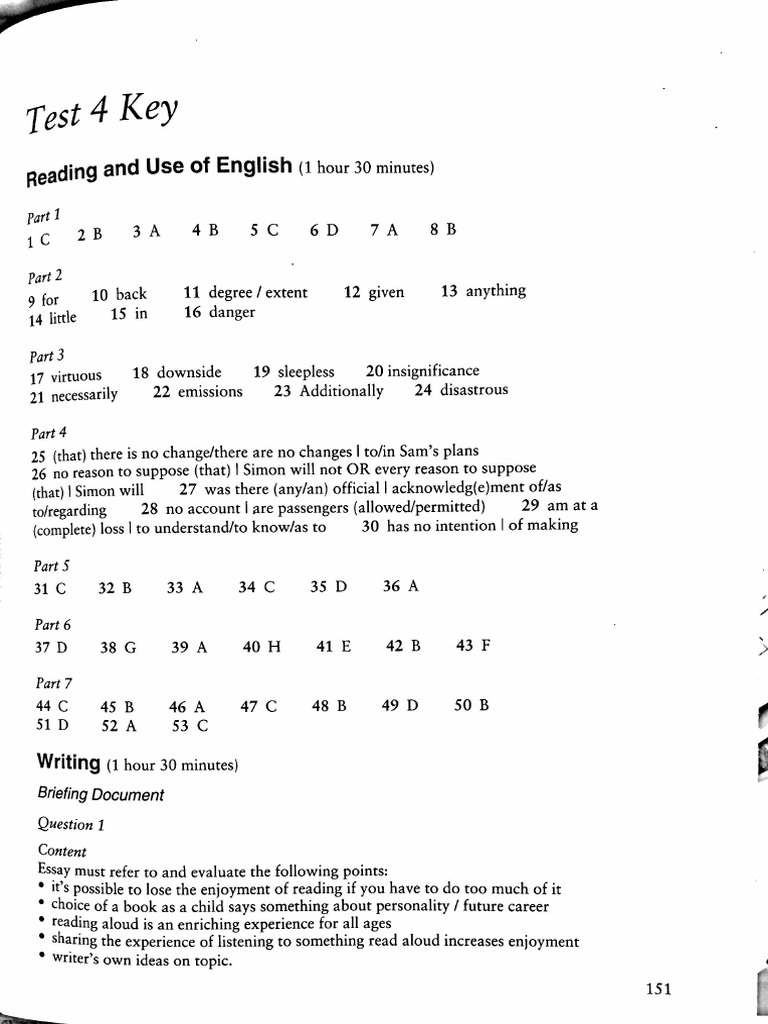 Test 4, Reading and Use KEY | PDF